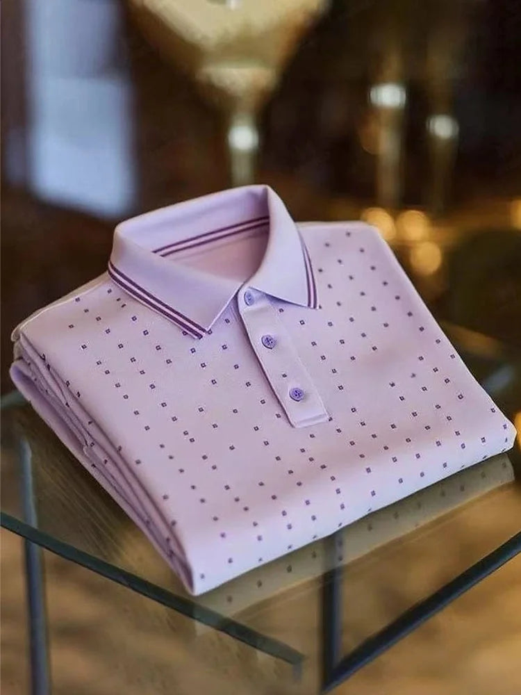 Men's Classic Business Short Sleeve Polo Shirt Polyester Plaid Loose F ...