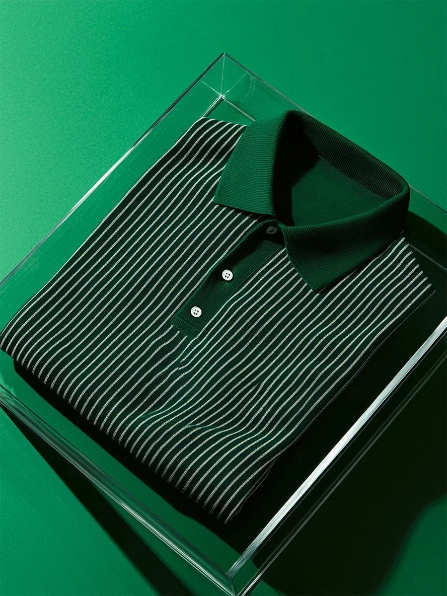 Men's Business Casual Striped Button Short Sleeve Polo Shirt Polyester ...