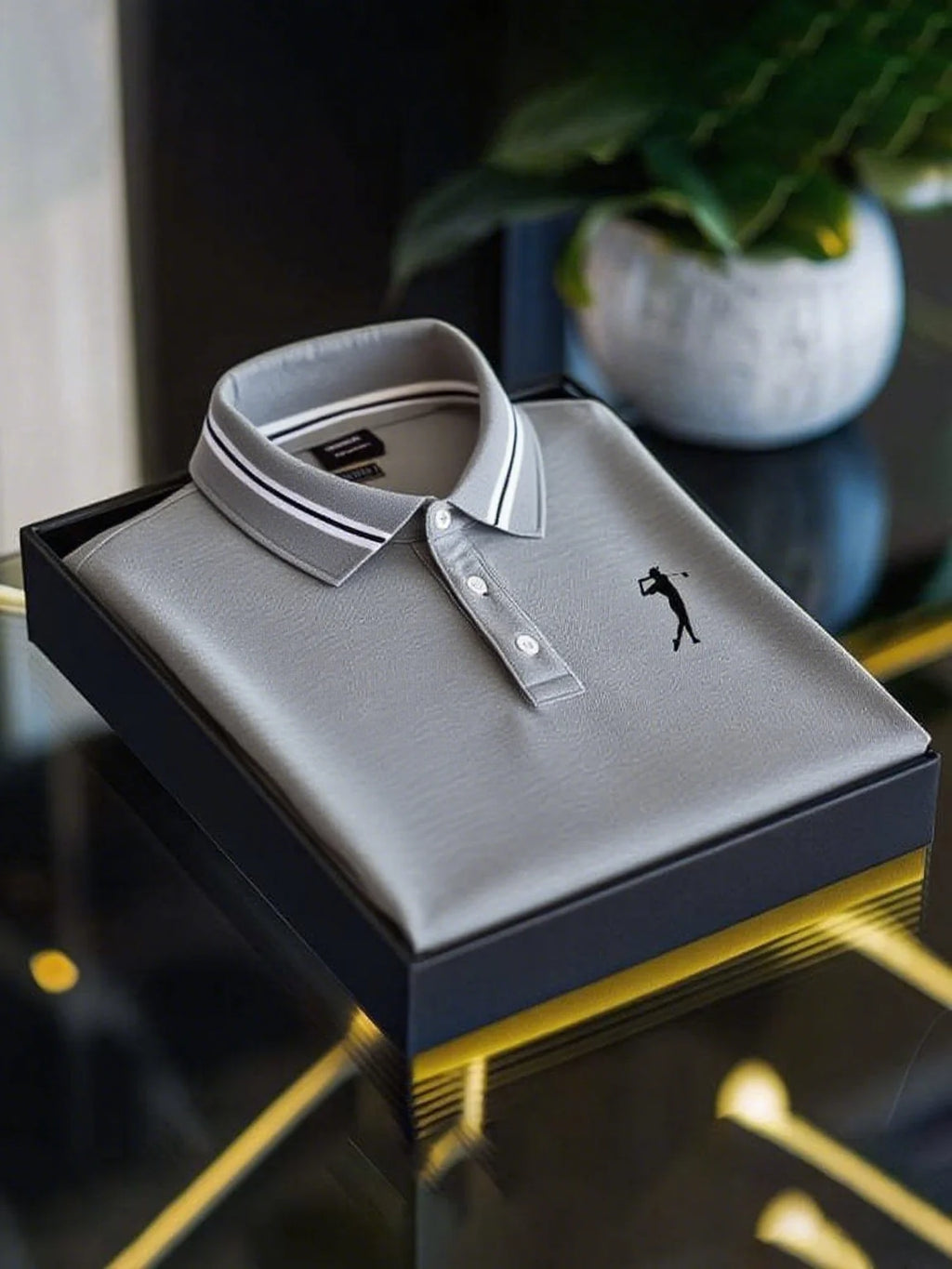 Men's Business Casual Short Sleeve Polo Shirt with Mixed Print Design ...