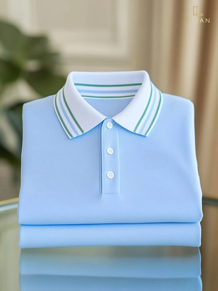 Men's Business Striped Button-Down Short Sleeve Polo Shirt Polyester ...